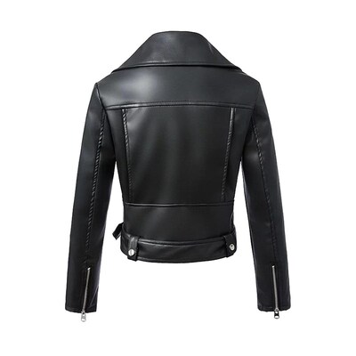 New Autumn Women Pu Leather Jacket Woman Zipper Belt Short C