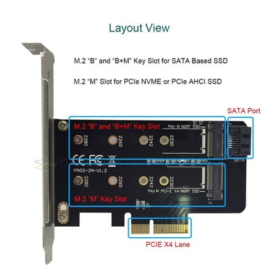 Dual M.2 PCIe Adapter M2 SSD NVME M Key SATA-based B Key to
