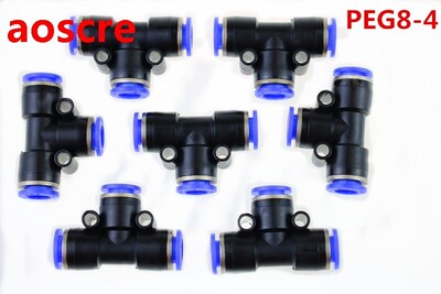 10pcs PEG 8MM - 4MM Pneumatic Unequal Union Tee Quick Fittin
