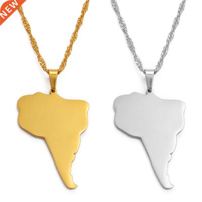Anniyo South America Continent Map Pendant Necklaces Silver