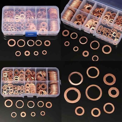 200PCS M5-M14 Copper Washers Copper Gasket Nut & Bolt Sets F
