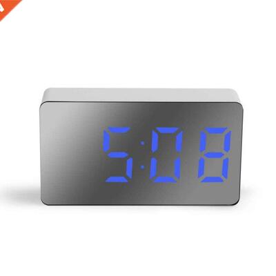 LED Mirror Digital Alarm Clock Snooze Table Clock Wake Up Mu