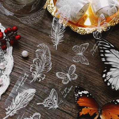 Self Adhesive Masking Tape Feather utterfly Plants Transpar