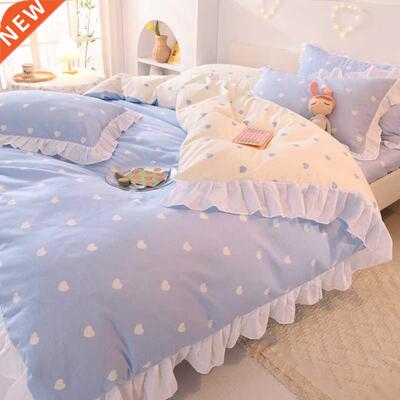Ins Fashion Solid Cotton Bedding Set with Fitted Bed Sheet C