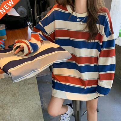 sprng autumn Strped hoodes women fashon Long Sleeve Hood