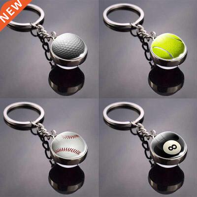 Glass Ball Keychain Volleyball Football Golf Leather Ball Ba