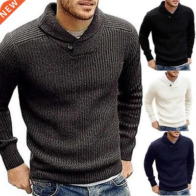 Autumn Wnter Sweater Men Lapel Collar Long Sleeve Sweaters