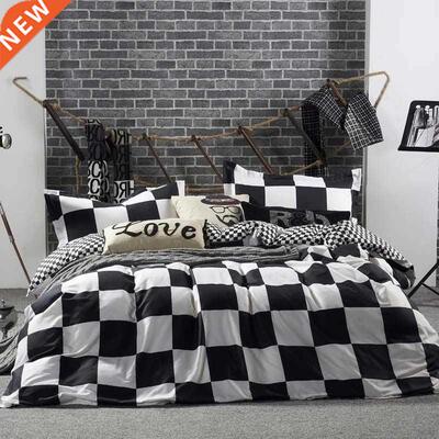 Black And White Bedding Set Grid Lattice Bed Linen Simple Su