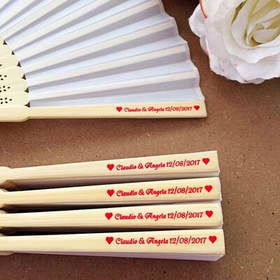 50PCS Personalized Engraved Bamboo Folding Silk Hand Fan Cus