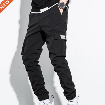 Men's Side Pockets Cargo Harem Pants Ribbons Black H