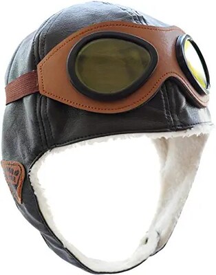 Winter PU leather Pilot Aviation Fleece Warm Hat Cap with