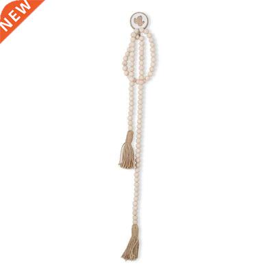 449C 57Inch Wood Bead Garland With Tassels Farmhouse Beads R