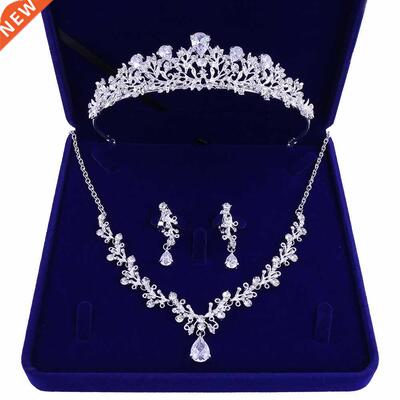 Luxury Noble Crystal Leaf Bridal Jewelry Sets Rhinestone Cro
