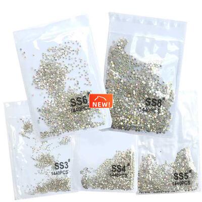 1440pcs Clear Crystal AB gold 3D Non HotFix FlatBack Nail