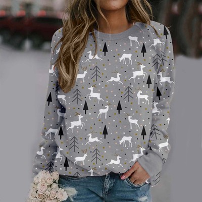 女士套头圆领长袖上衣