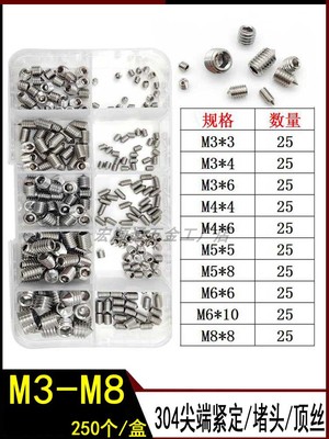 304紧定螺钉内六角尖头机米顶丝
