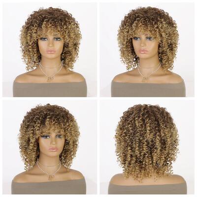 非洲小卷蓬松短假发Fluffy African Small Curly Afro Full Wig