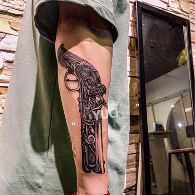 草本果汁花臂oldschool 两张）手枪防水持久男女仿真半永久纹身贴