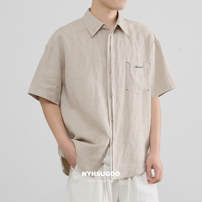 NYHSUGOO/南乙夏季新品100%亚麻撞色线短袖衬衫3638休闲薄款外套