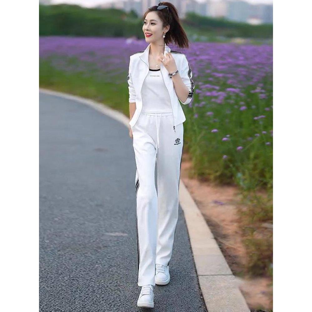 休闲运动套装女2025秋季新款时尚减龄气质拉炼开衫阔腿裤三件套