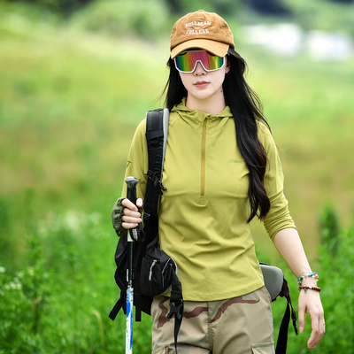 卓尼维斯户外原创连帽运动登山吸汗透气高弹速干衣长袖打底T恤女