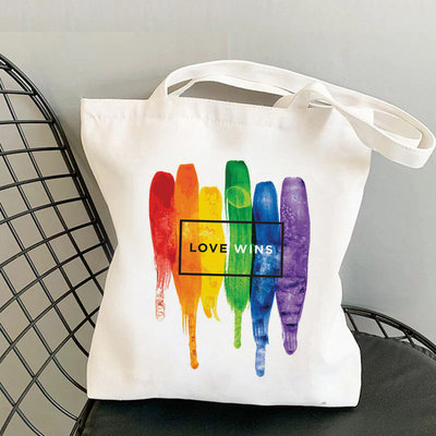 Love Wins Rainbow Canvas Bag 个性彩虹印花手提单肩帆布包袋