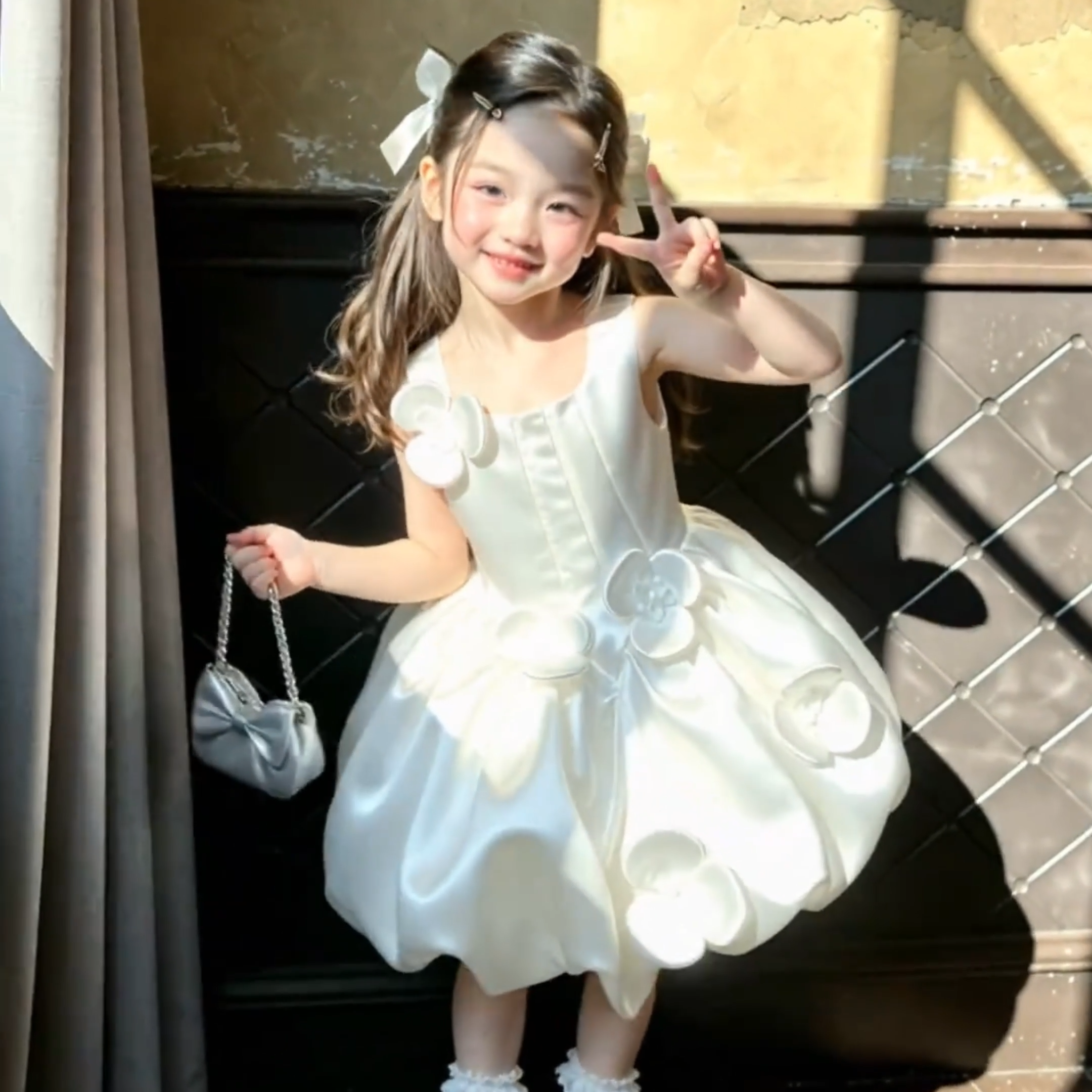 ins儿童礼服连衣裙立体花朵女童走秀洋气婚礼花童公主裙