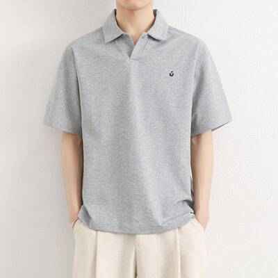 刺绣冰丝翻领POLO衫男士2026夏季新款纯色宽松通勤百搭短袖t0603k