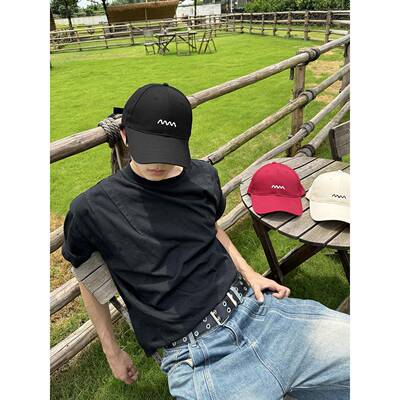 春季鸭舌帽简约图案夏季百搭帽子男女情侣加宽帽檐0205k