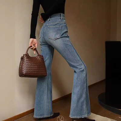 鹭青一【碧落】直筒牛仔裤女2023春秋新款复古显瘦高腰微喇裤