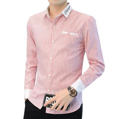 韩版潮流条纹青年男士长袖衬衫