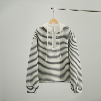 bbfer本依凡条纹连帽卫衣冬款拉链针织衫休闲百搭长袖上衣女0001