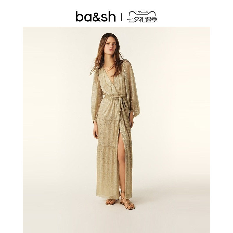bash夏季法式优雅香槟金细闪年会礼服裙子连衣裙女士长裙1E25CALA
