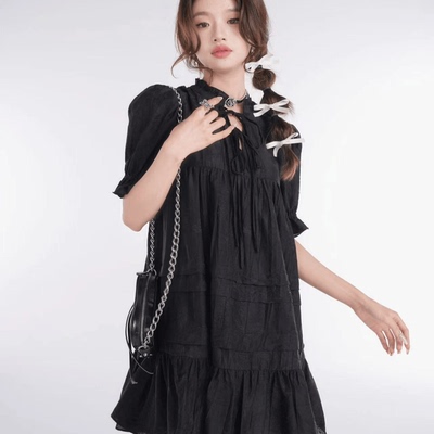 co&sheng小个子夏季新款黑色显瘦暗黑系连衣裙