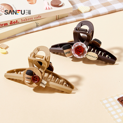 三福咖啡豆磨砂扣子爪夹单个 趣味发饰配饰发夹鲨鱼夹845846