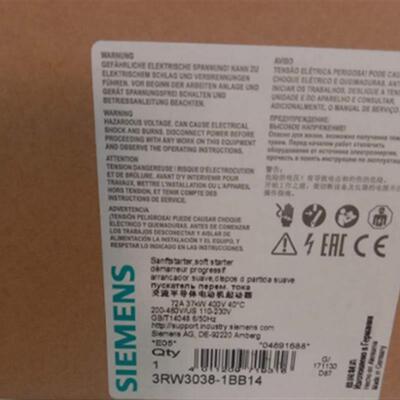 3RW3038-1BB143RW30软起动器S2 72 A,37 kW/400 V