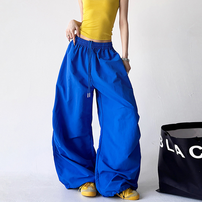 宝蓝高腰工装阔腿长裤女春夏新款