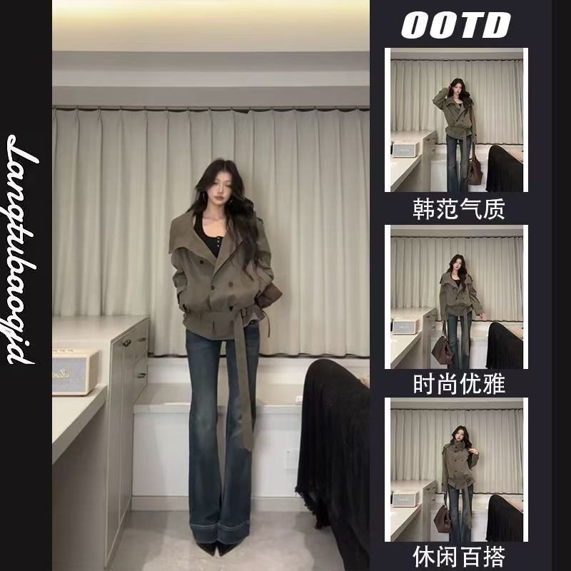 双排扣设计感立领短款风衣外套女秋季松弛感复古休闲宽松夹克上衣