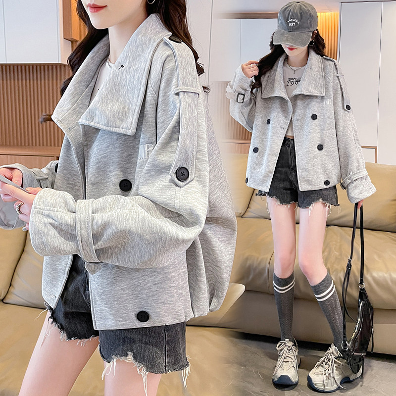 2026实拍 巨好看卫衣女款今年新款风衣双排扣廓型空气层开衫外套