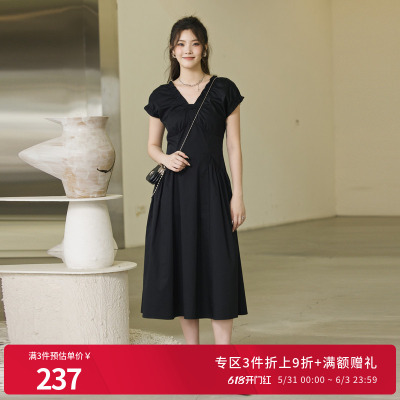 婉甸夏季黑色短袖连衣裙1242N07RS2