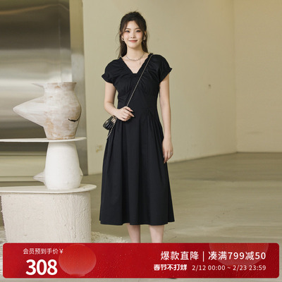 婉甸2025夏季新品黑色短袖连衣裙1242N07RS2