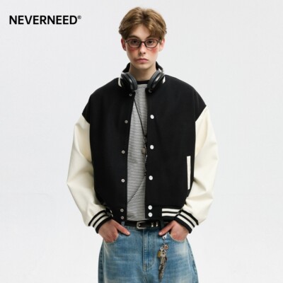 NEVERNEED撞色拼接棒球服男女