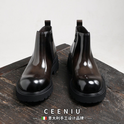 CEENIU意大利英伦风厚底切尔西靴男士真皮短靴商务休闲时尚马丁靴