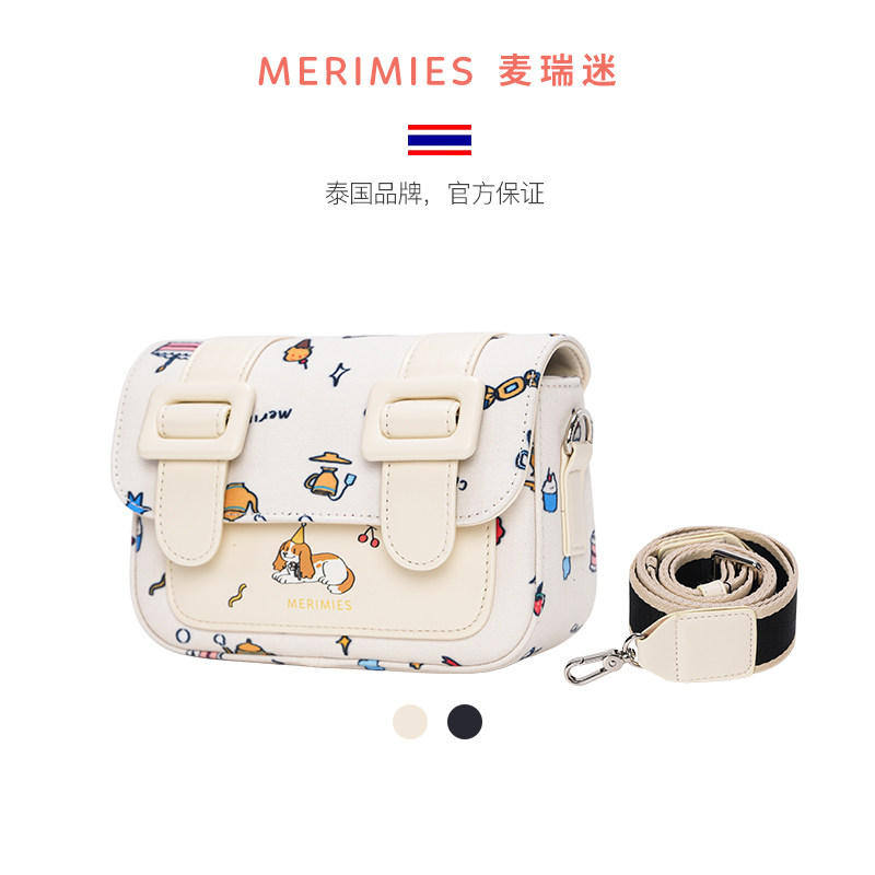 merimies麦瑞迷单肩斜挎可爱女生帆布包包卡通小狗图案艺术家联名