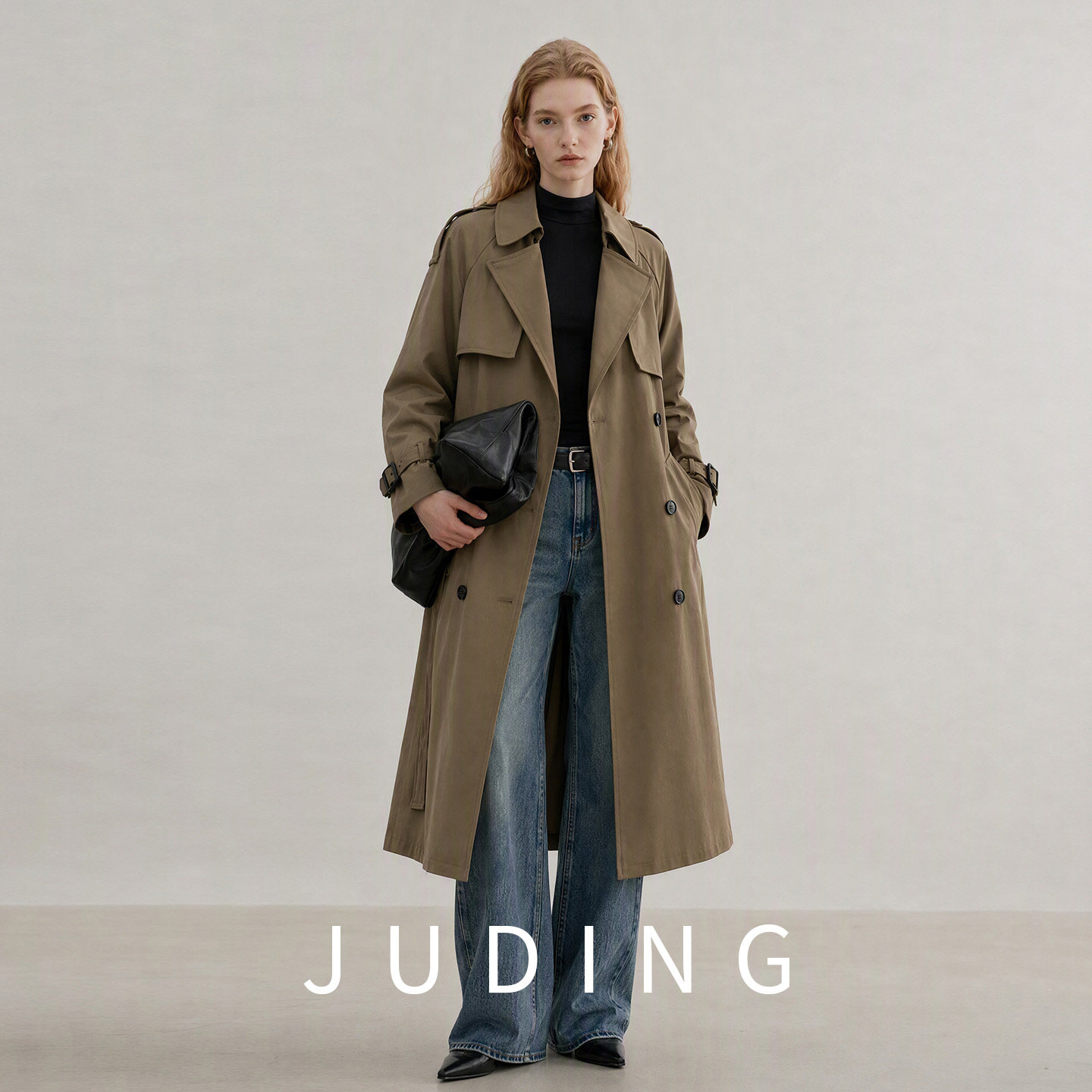 JUDING风衣外套女士长款宽松版型秋季大衣韩系日常时尚气质风F17