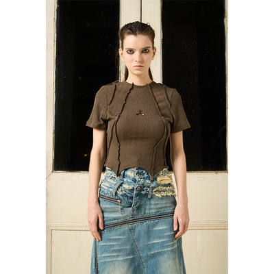 BORON ATOMS 23SS 立体线印花原创复古修身短袖T恤