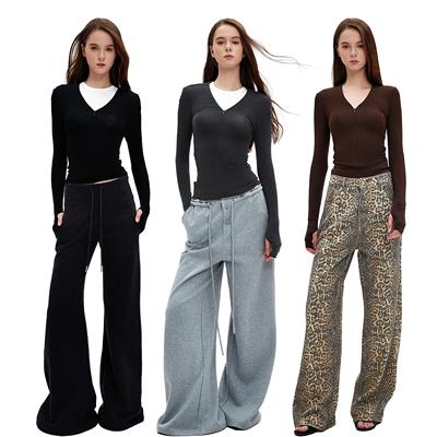 可调节V领拉链羊毛针织衫上衣女