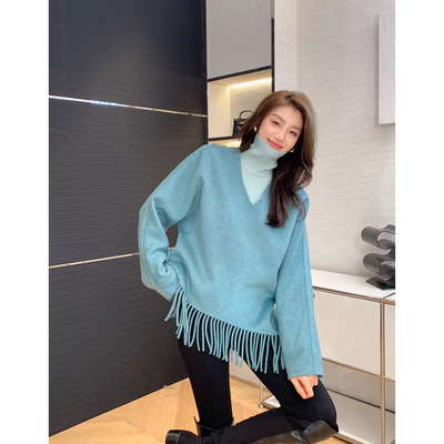 龍喜儿羊毛套头流苏韩国进口面料