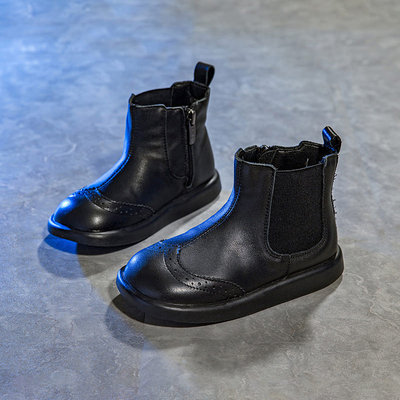 儿童靴子2025秋季新款女童鞋子真皮软底烟筒短靴小皮鞋黑色皮单靴