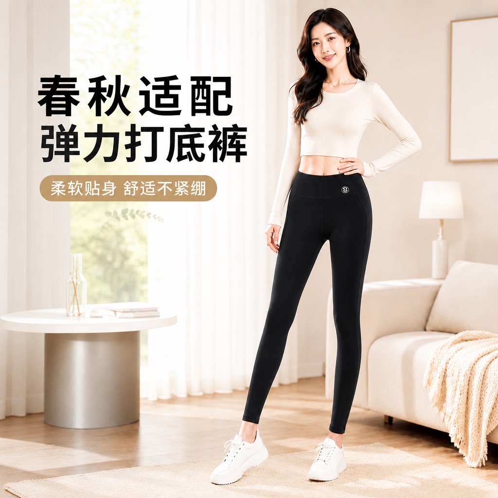 棉打底裤女外穿春秋季薄款修身显瘦九分裤高腰弹力大码百搭秋裤